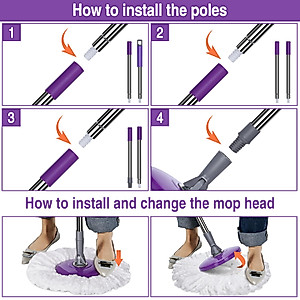 Masthome Detachable Easy Wring Spin Mop and Bucket with Foot Pedal, 6 Microfiber Mop Heads & 42" Large Industrial Mop with 2 Reusable Mop Pads for Floor Cleaning