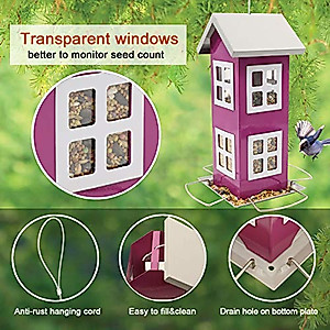 Goodeco Metal Bird Feeder Garden Decor - Bird Feeders for Outdoors Hanging,Country House Design Squirrel Proof,Easy Cleaning & Refills,Grandpa Gifts,4.7 * 10.2" (Purple)