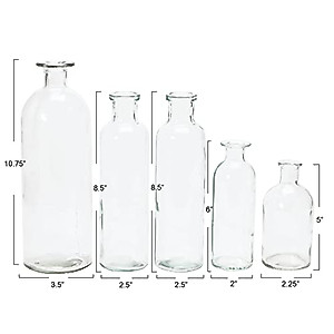 Creative Co-Op Wood Glass Bottle, Set of 5 Sizes Vase Set, Black Tray