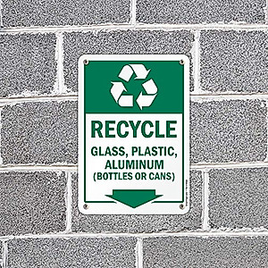 SmartSign"Recycle - Glass, Plastic, Aluminum" Sign with Down Arrow | 7" x 10" Aluminum,S2-0373-AL-07x10-RR