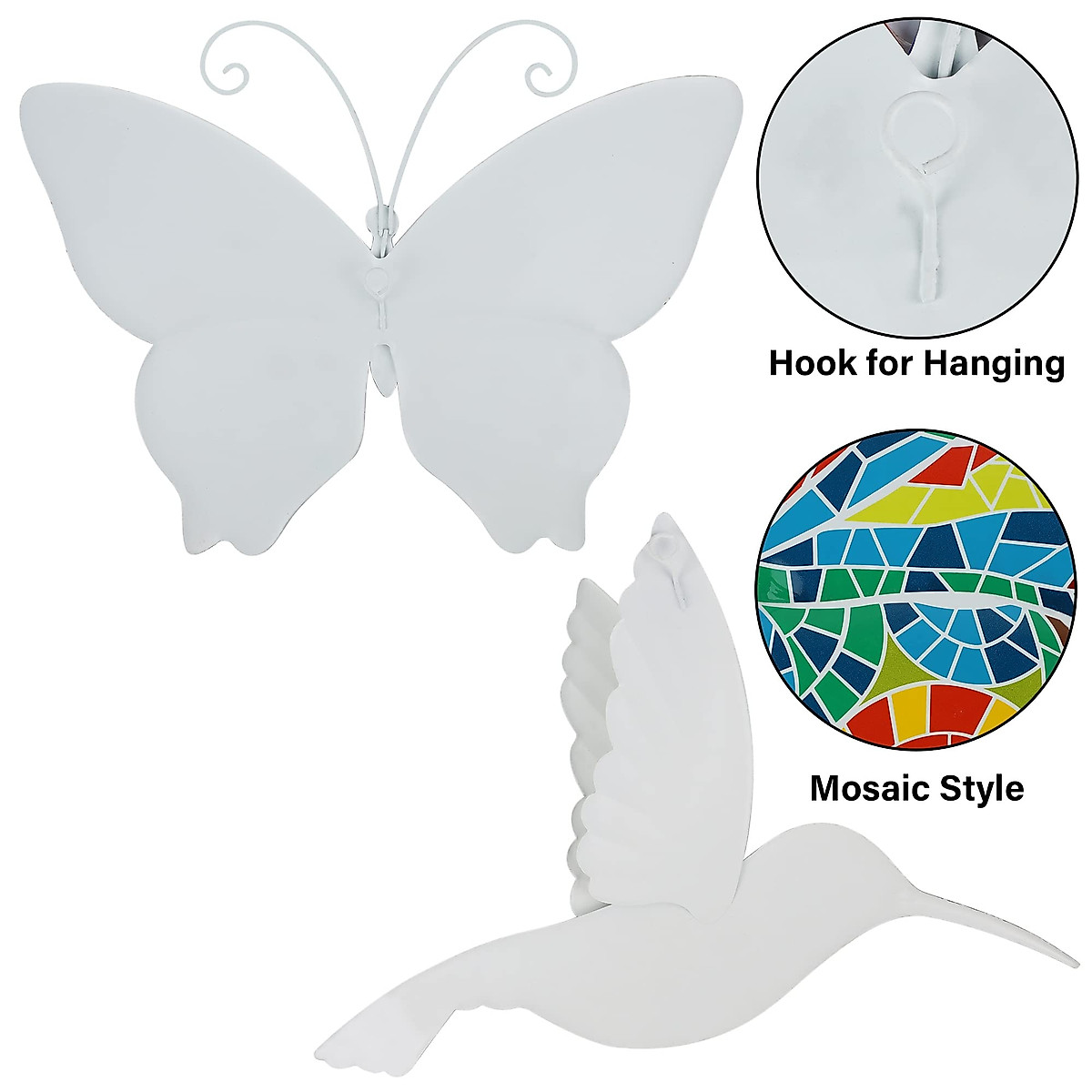 Adroiteet 16 Inch Large Wall Decor, Set of 2 Butterfly Hummingbird Metal Wall Art, Bird Wall Sculpture Hanging Decorations, Perfect for Garden Yard Fence Home Kitchen Bedroom Outdoor Indoor