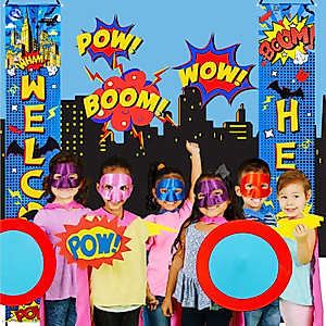 Hero Decorations Hero Backdrop Hero Porch Sign Banners Welcome Hanging Hero Decoration for Super Fun Hero Party Wall Decoration Door Action Door Sign (Blue Hero)