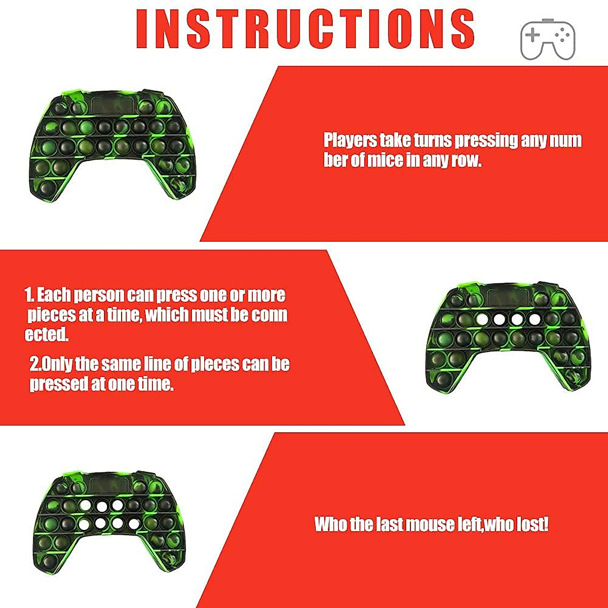 BEVEEN Game Controller Gamepad Shape Push Pop Bubble Fidget Sensory Toy,Silicone Stress Reliever Push Pop Fidget Toy, Squeeze Sensory Toy for Kids, Educational Game Toy Gift for Kids (Red / Black)