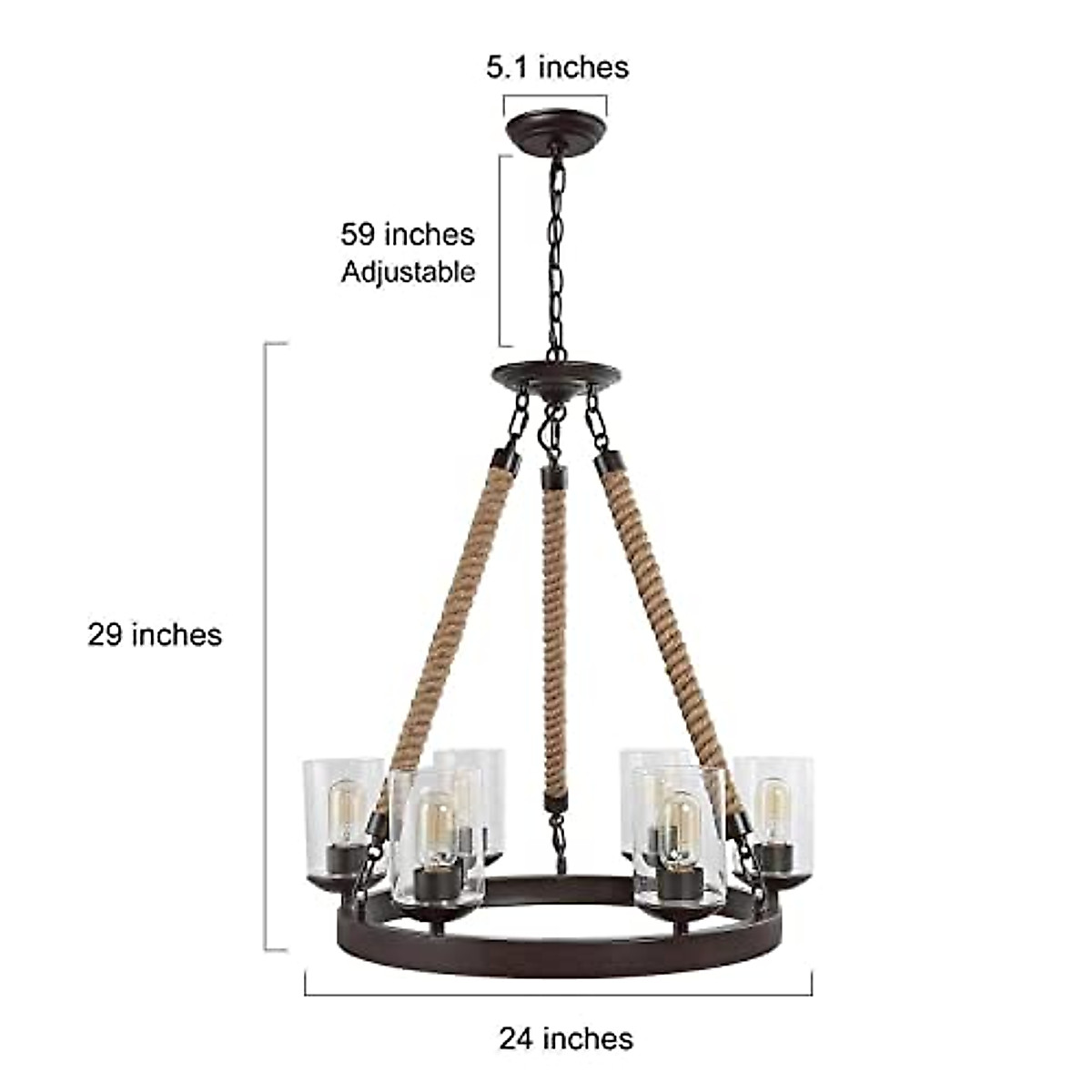 LNC Farmhouse Chandelier, Round Wagon Wheel 6-Light Fixture with Clear Glass Shades for Dining Room, Living Room, Bedroom, Kitchen Island and Foyer
