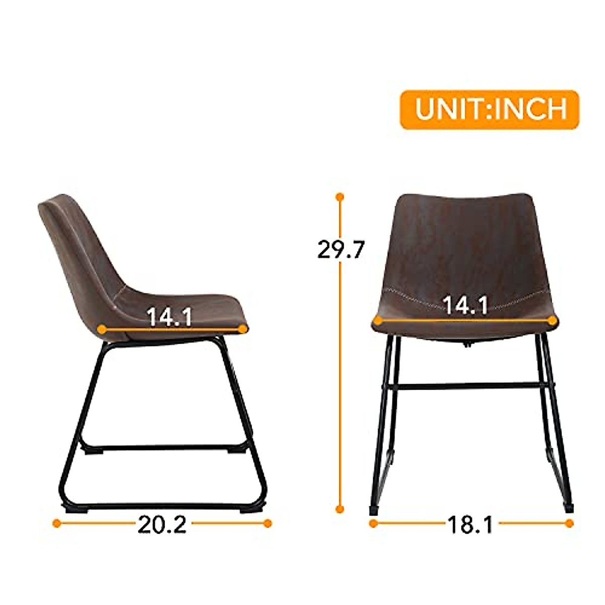 BestOffice Dining Chairs Set of 2 Kitchen Chairs Living Room Chairs 18" W x 20" D x 30" H Inches Counter Stools with Backs Leather Island Chairs,Brown