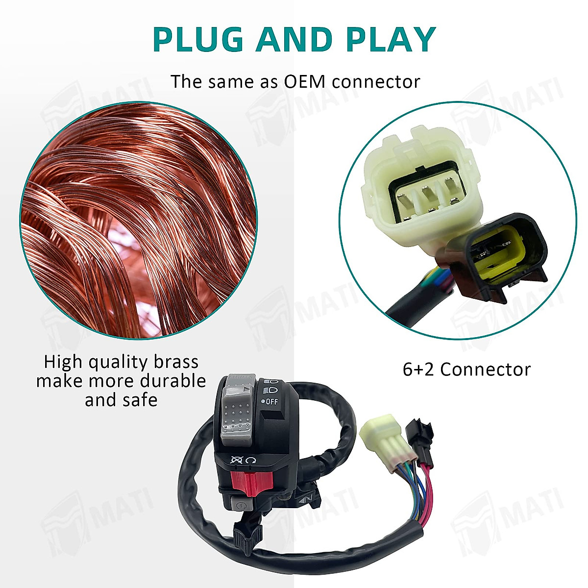 M MATI Left Handlebar Switch Control Engine Start Run Off Headlight for Yamaha YFM Big Bear 250/400 Grizzly 350/400/660 Kodiak 400/450 Wolverine 350/450 Raptor 350/660 Bruin 250/350 5LP-83973-01-00