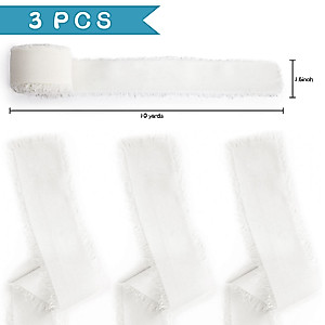 VGOODALL White Chiffon Ribbon, 3 Rolls Handmade Fringe Chiffon Ribbons 30Yd Frayed Edge Silk Ribbons for DIY Crafts Gift Wrapping Bouquet Wedding Decoration