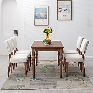 QUINJAY Cream Farmhouse Dining Chairs Set of 2, Linen Upholstered Dining Room Chairs with Wing Back, Vintage French Country Dining Chairs with Wood Frame for Dining Room Kitchen Living Room