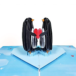 CENTRAL 23 Popup Cards For Fiance - Penguin Engagement Card 3D - Love Pop Up Card For Girlfriend Boyfriend - Anniversary Valentines - Penguin Gifts For Him Her - Wedding Cards For Bride Groom
