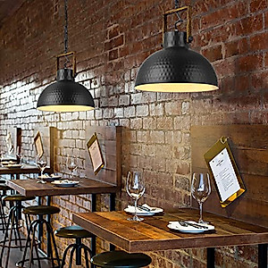 Industrial Pendant Light Fixtures for Kitchen Island, Black 10.6" Adjustable Modern Hammered Shade Pendant Light, Farmhouse Hanging Lighting for Living Room, Entryway, Dining Room, Restaurant