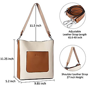 BOSTANTEN Handbags for Women Leather Designer Hobo Tote Purses Shoulder Bucket Crossbody Bags Beige with Brown