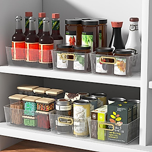 Joyeen 4-Pack Clear Fridge Storage Bins, Plastic Kitchen Pantry Storage Bins, 11.3" × 8.5" × 4.3"