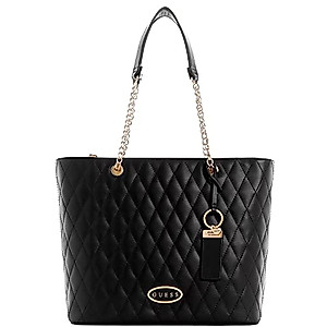 GUESS Factory Women's Quilted Chain Handle Tote Bag Handbag - Black