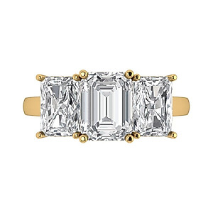 Clara Pucci 4.0 ct Emerald Cut 3 Stone Solitaire Moissanite Designer Anniversary Bridal Engagement Ring 14k yellow Gold