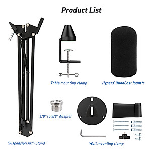 SUNMON HyperX QuadCast Boom Arm with Pop Filter - Wall Mount Boom Arm and C Desk Clamp, Scissor Mic Stand Compatible with Hyper x QuadCast S Gaming Microphone