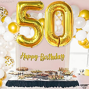 KatchOn, Big Gold 50 Balloon Number - 40 Inch | Gold 50th Birthday Balloons for 50th Anniversary Decorations | Mylar 50th Balloons, 50th Birthday Decorations Men | 50th Birthday Decorations Women