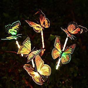 JACKYLED 6 Packs Solar Garden Lights, Butterfly LED Solar Decorative Lights, Waterproof 7 Color Changing Outdoor LED Light for Patio, Yard, Pathway, Lawn Decoration