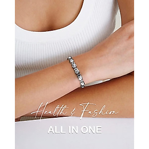 Feraco Magnetic Bracelet for Women Titanium Steel Magnetic Bracelets with Gorgeous Sparkling Cubic Zirconia Costume Jewelry Christmas Gifts (Silver)