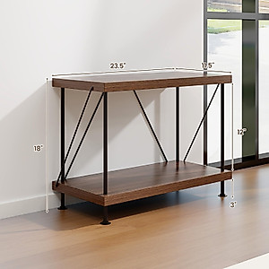 GOFLAME 2-Tier Bookshelf, Freestanding Bookcase Shelf with Metal Frame, Industrial Storage Shelving Unit, Multipurpose Display Rack for Bedroom, Living Room, Study, Office, Walnut