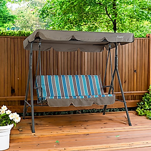 Kozyard Alicia Patio Swing Chair - Comfortable 3 Cushion Seats with Strong Steel Frame, Adjustable Canopy and Removable Cushion Ideal Glider Swing for Outdoors, Garden, Poolside, Balcony (Lime Stripe)