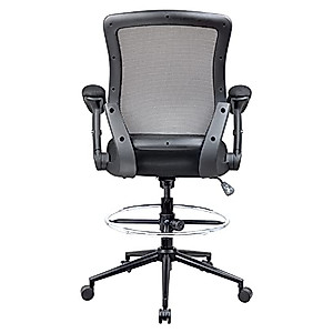 LONGBOSS Ergonomic Drafting Chair, Tall Office Chair Computer Desk Chair Standing Desk Stool with Adjustable Foot Ring and Flip-Up Arms (Black)