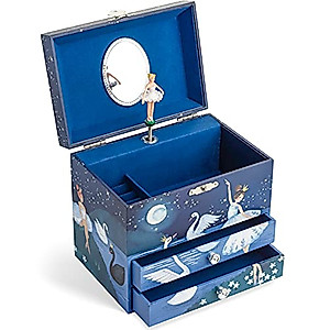 Jewelkeeper Ballerina Musical Jewelry Box with 2 Pullout Drawers, Glitter Design, Swan Lake Tune