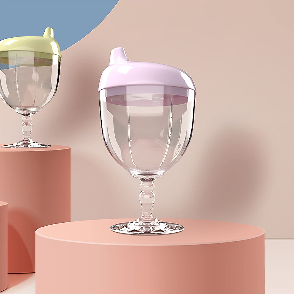 kaiwern Plastic Goblet Cup, Wine Sippy Cup Baby Party Cups Beverage Mug Milk Bottle with Lid, Baby Goblet Sippy Cup No Spill Plastic Wine Glass for Birthday Party Celebration (Purple)