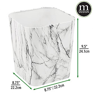 mDesign Small Square Metal 2.3 Gallon Trash Can Wastebasket Garbage Container Bin for Bathroom, Powder Room, Bedroom - Holds Waste and Recycling - Unity Collection - Marble