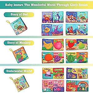 Baby Soft Book Cloth Books, Touch and Feel Books Early Education Toys for Babies, Infant Books Bath Book Christmas Toys Gifts for 0-3 3-6 6-12 12-18 Months 1-2 Year Old Boys Girls (Set of 7)