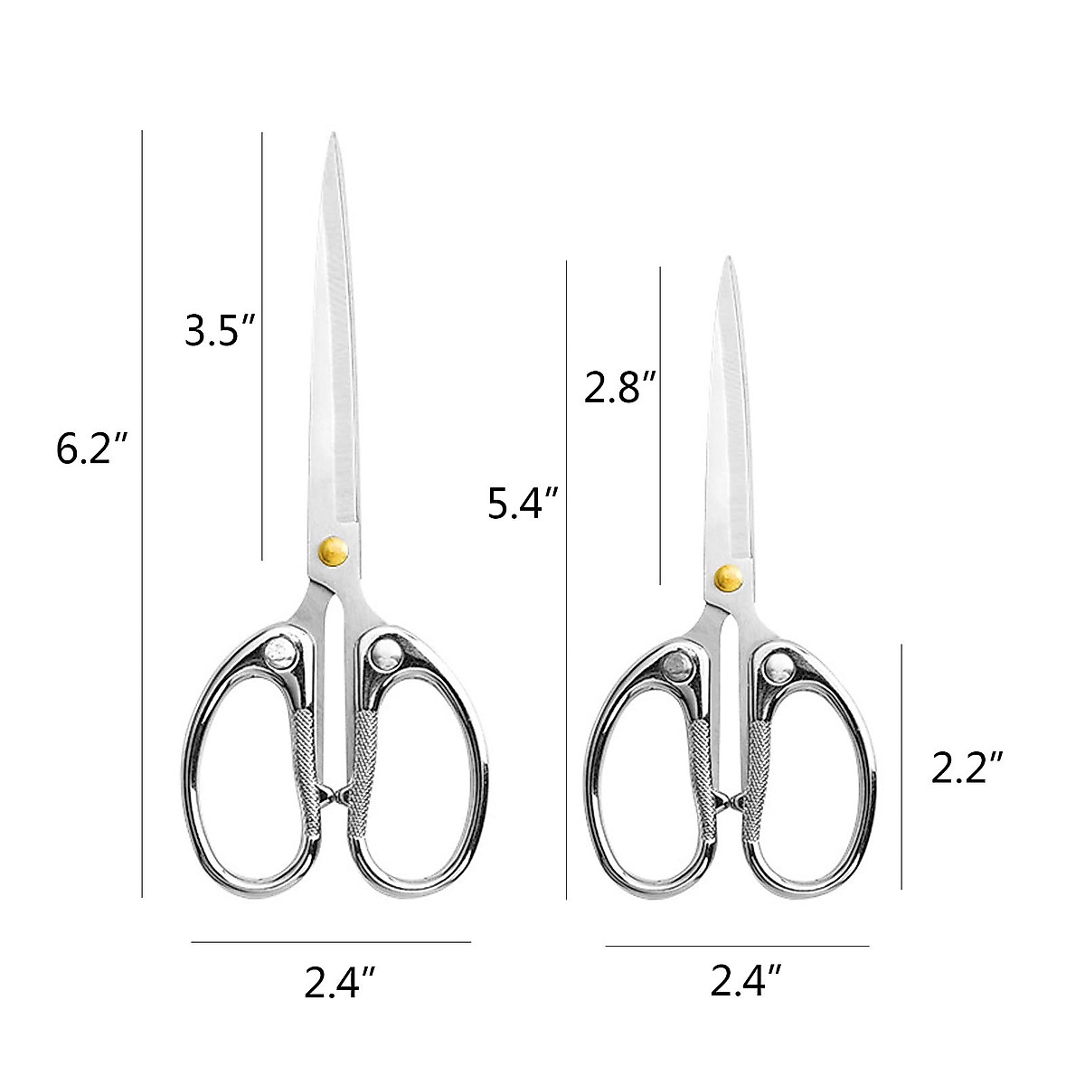 SMAROICE 2-Pack （6.2" & 5.4"）Gold Scissors for Office Stainless Steel Office Scissors for desk, Multipurpose Scissors for Home Office School