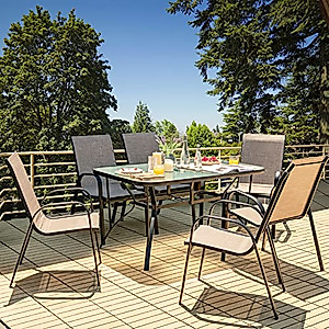 Tangkula 6 Piece Patio Stackable Chairs, Outdoor Dining Chairs with Heavy-Duty Steel Frame, Curved Armrests & Breathable Fabric, Stacking Armchairs for Backyard, Garden, Poolside