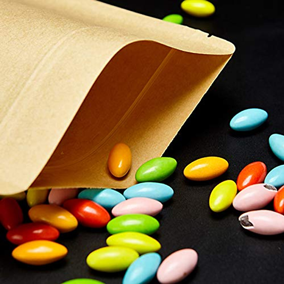 FireKylin 100 Pcs Resealable Bags,3.5" x 5.5" Stand Up Kraft Paper Bags with Matte Window, Zip Lock Food Storage Bags for Packaging Products, Reusable, Sealable