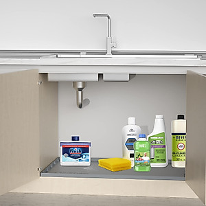 Under Sink Mat Waterproof for 36" Cabinet, Kitchen Rubber mat, Holds Over 3.3 Gallons Liquid Carbon Cabinets Leak Protector Bathroom Sink Line Drip Tray Sink Pan Gray 35x22.5 inch