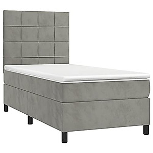 vidaXL Bed Frame, Box Spring Bed Single Platform Bed with Mattress, Bed Frame Mattress Foundation with Headboard for Bedroom, Light Gray Twin Velvet