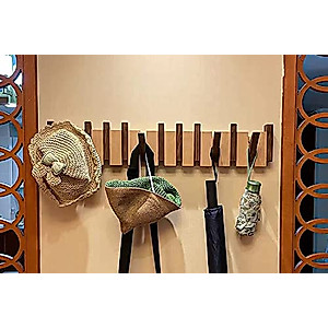 OLETNY Coat Rack Wall Mount Wood, Coat Hooks Wall Mounted Wooden with 6 Flip-Down Hooks for Entryway, Bathroom, Bedroom, Kitchen and More