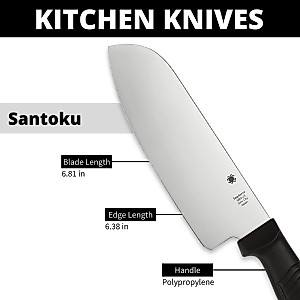 Spyderco Santoku Kitchen Knife with 6.8" MBS-26 Stainless Steel Blade with Durable Black Polypropylene Handle - PlainEdge - K08PBK