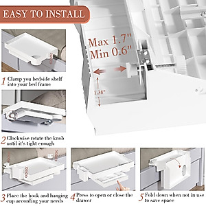 SPACEKEEPER Bedside Shelf for Bed, Foldable Bunk Bed Shelf Clip On Nightstand for Top Bunk College Dorm Room Essentials Floating Table Tray Bed Side Shelf Organizer with Drawer, Plus Size, White