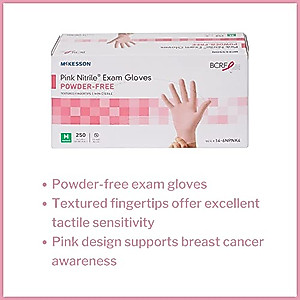 McKesson Pink Nitrile Exam Gloves - Powder-Free, Latex-Free, Ambidextrous, Textured Fingertips, Non-Sterile - Size Medium, 250 Count, 1 Box