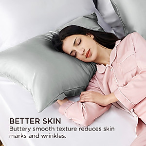 Bedsure Satin Pillowcase for Hair and Skin - Grey Zipper King Size Pillow Cases Set of 2, Similar to Silk Pillow Cases, Silky & Soft, Gifts for Women Men, 20x36 Inches