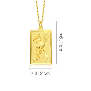 CHOW SANG SANG 999.9 24K Solid Gold Price-by-Weight Gold Horse Gold Bullion Bar Pendant for Women and Men 12672P | [Not Include the Necklace] (Approx. 0.55tael (~20.58g))
