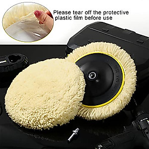 6 Pieces Wool Buffing Pads Polishing Pads Cutting Pads Hook Loop Polishing Pad for Compound, Cutting and Polishing Car Polishing Pad Backing Plate (8 Inch)