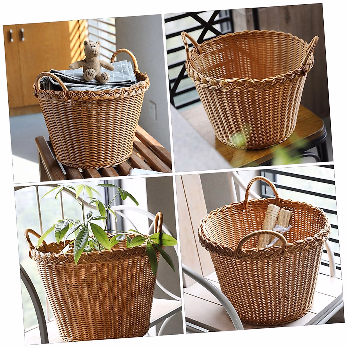 BESTOYARD Imitation Rattan Laundry Basket Laundry Basket with Handle Rattan Garbage Bin Wicker Planter Basket Rattan Woven Basket Rattan Planter Plastic Rattan Dirty Laundry Basket To Weave