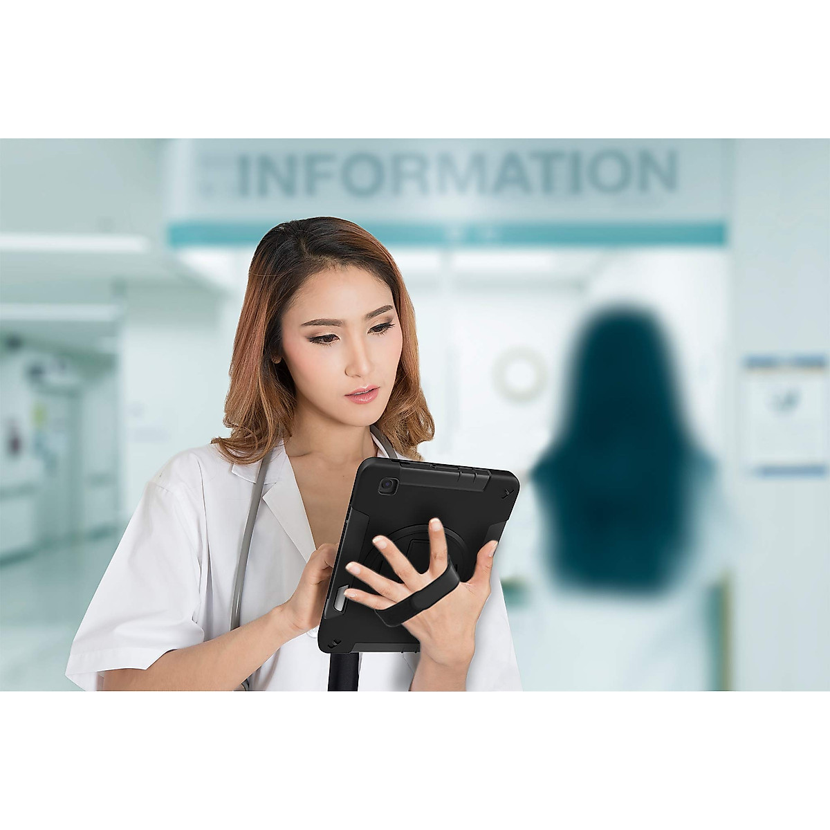 CTA Digital Protective Kickstand Case - CTA Impact-Resistant Protective Hard Case with Built-in 360° Rotatable Grip Kickstand for Samsung S6 Lite Tablets (PAD-PCGKS6L), Black