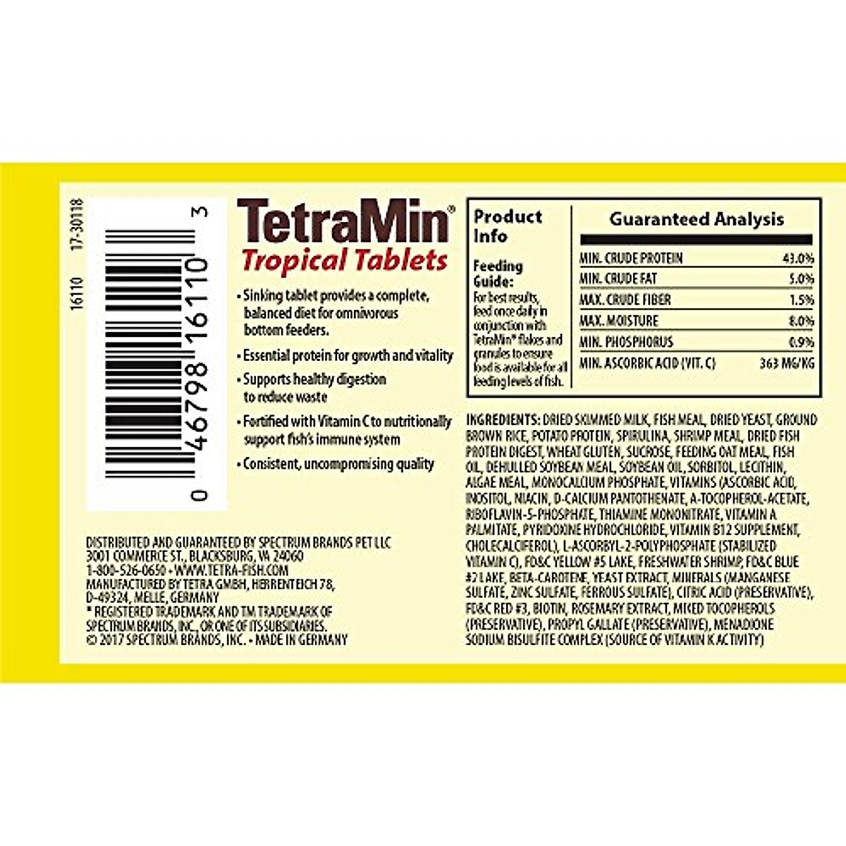 Tetra TetraMin Tropical Tablets 1.69 Ounces, Nutritionally Balanced Fish Food For Bottom Feeders
