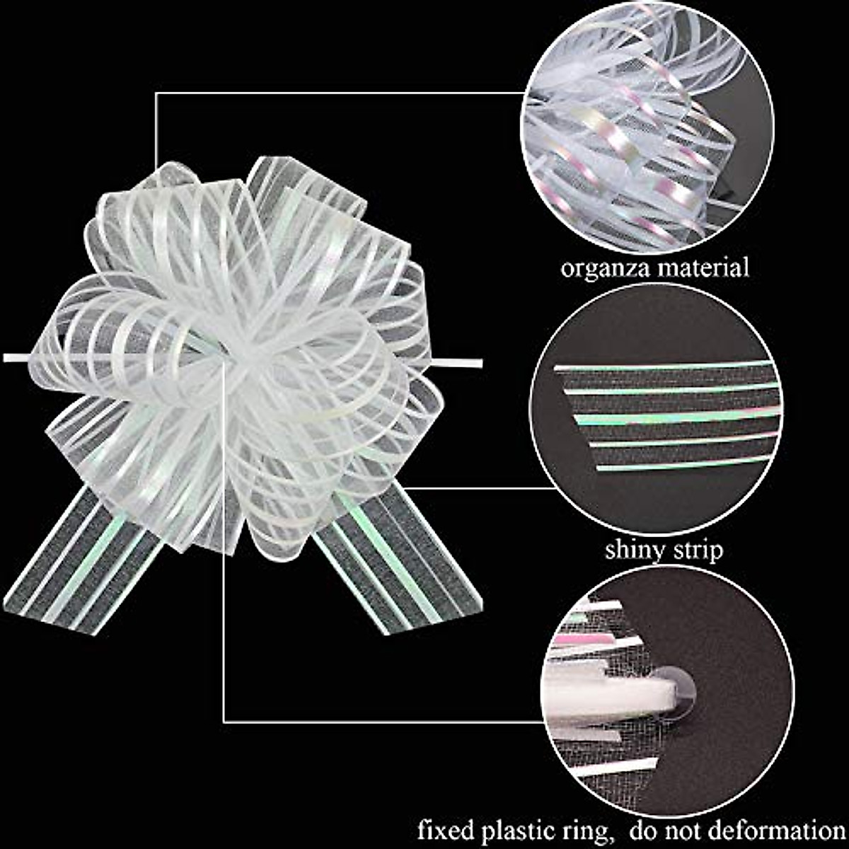 Pull Bows, 20Pcs Large White Organza Pull Ribbon String 6 Inches Gift Warp Bows for Wedding Birthday Party Christmas Gifts Decoration