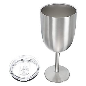 Angoily Insulated Wine Glasses with Lid Stainless Steel Wine Tumbler with Stem, 10 oz Unbreakable Goblets Stemmed Wine Glasses for Champaign, Cocktail, Home Bar and Nightclub (Silver)