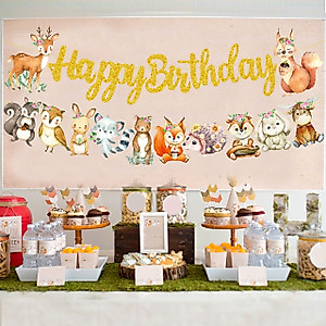 Woodland Animal Happy Birthday Banner Woodland Creatures Banner Decorations 2Pcs Forest Animals Cutout Banners for Woodland Theme Baby Shower Supplies