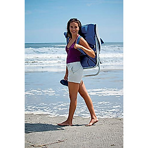 Tommy Bahama Big Boy 4-Position Folding 13" High Seat Backpack Beach or Camping Chair, Aluminum, Navy