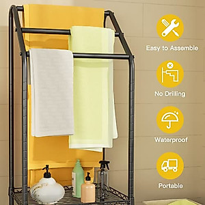 FUTASSI 3 Tiers Free-Standing Towel Rack, 51.2" Portable and Adjustable Metal Bathroom Storage Organizer, Lightweight Bath Towel Standing Shelf for Swimming Pool, 51.2”H x 16.1”W x 11.8”D, Black