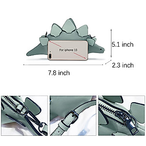 Fozehlad Novelty Dinosaur Shoulder Cross Body Bag for Little Girl, PU Leather Rivet Messenger Handbag for women(PU,Grayish Blue)